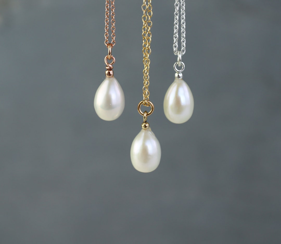 Teardrop Pearl Necklace Silver, Rose Gold Pearl Necklace, Bridesmaid ...