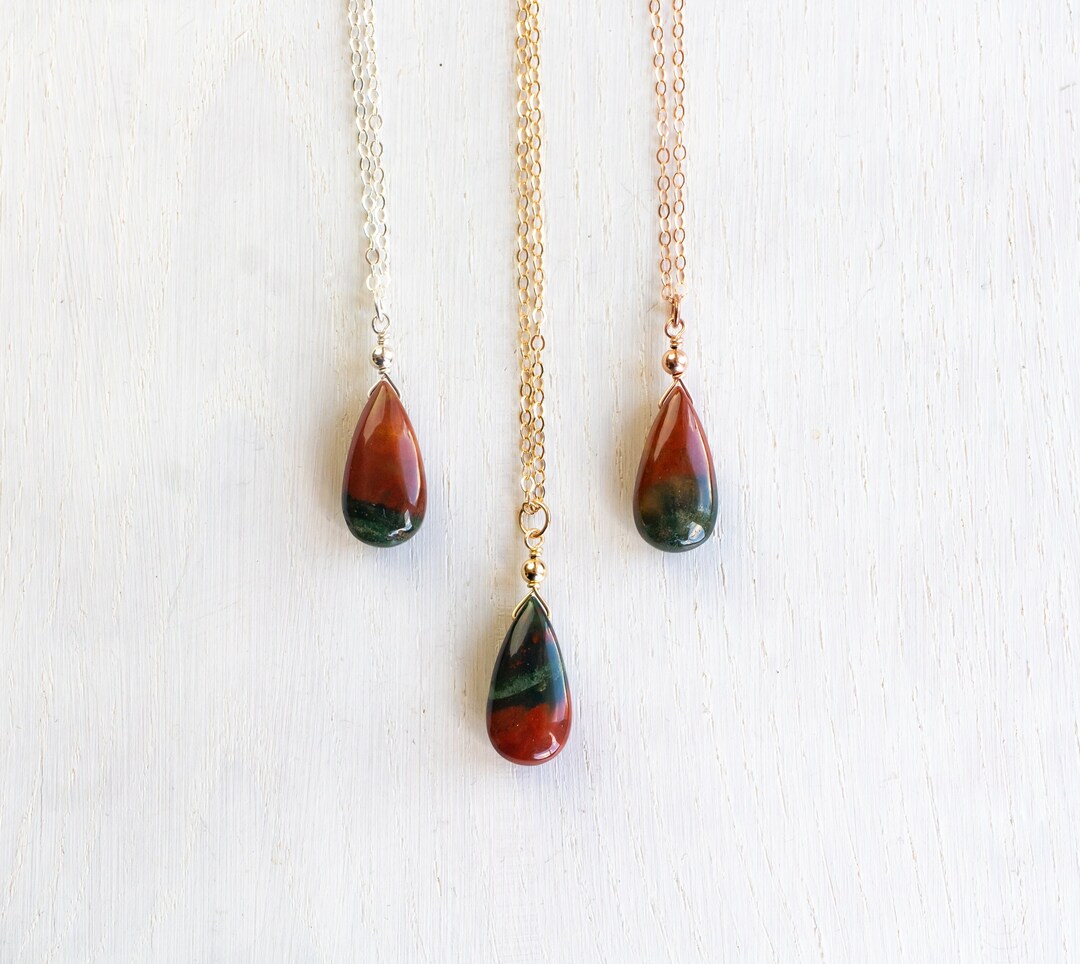 Bloodstone Necklace Gold, Bloodstone Pendant Silver, Genuine Bloodstone ...