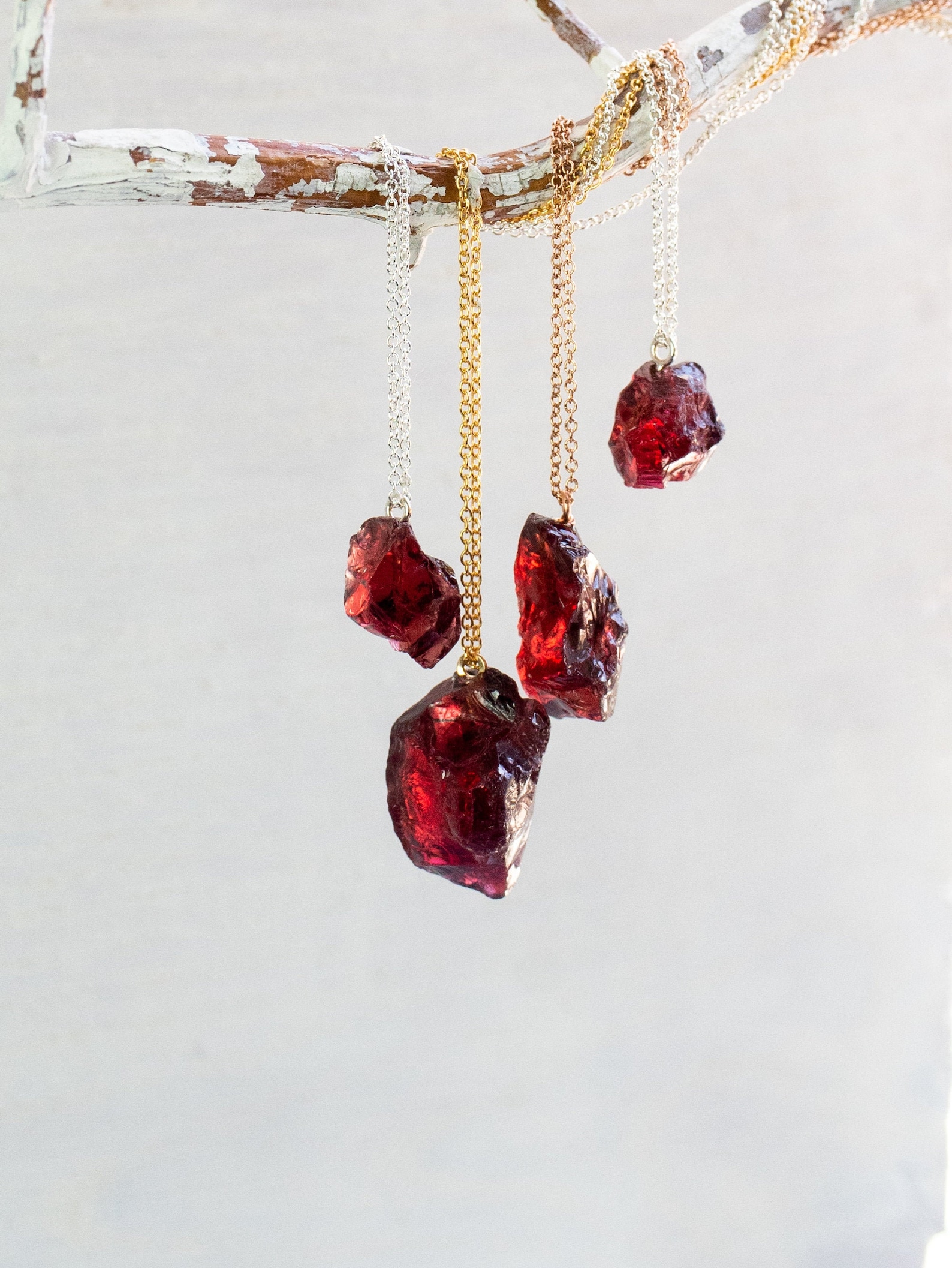 Raw Garnet Pendant Gold, Genuine Garnet Necklace Silver, Raw Garnet ...
