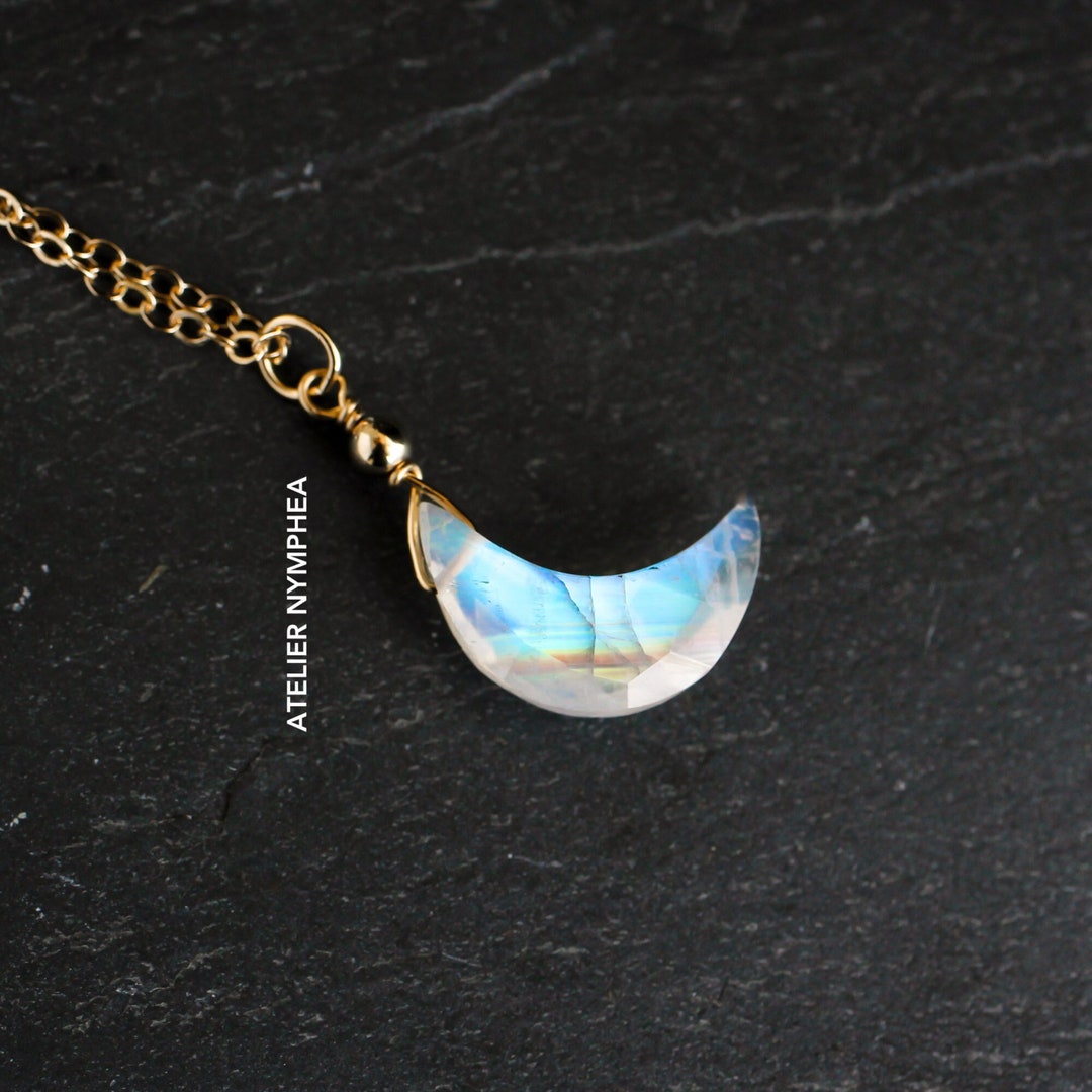 Rainbow Moonstone Crescent Moon Necklace, Moonstone Choker, June ...