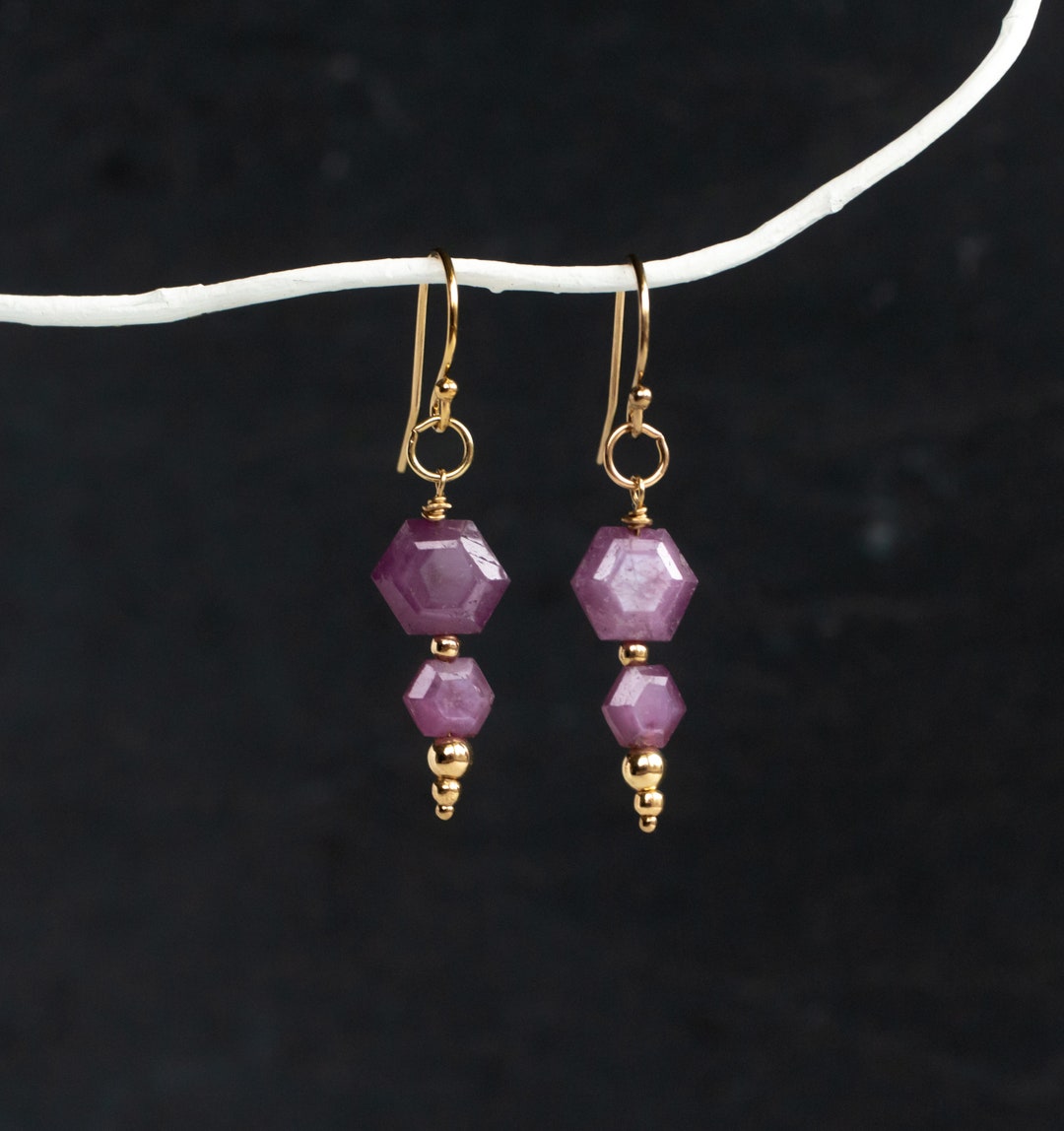 Genuine Ruby Earrings Gold, Natural Ruby Jewelry, July Birthstone Gift ...