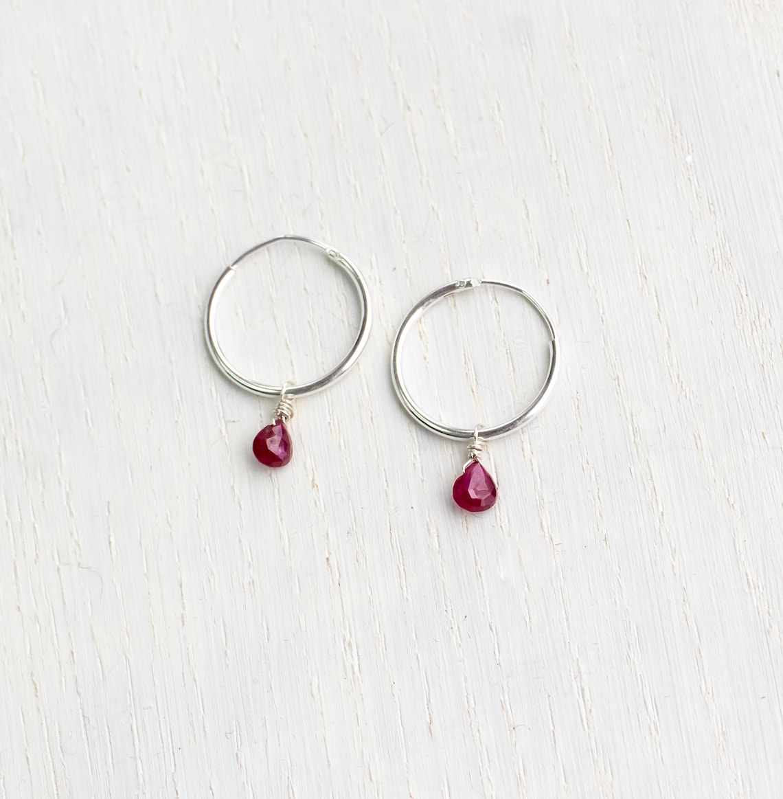 Untreated ruby hoop earrings small rose gold hoop earrings | Etsy