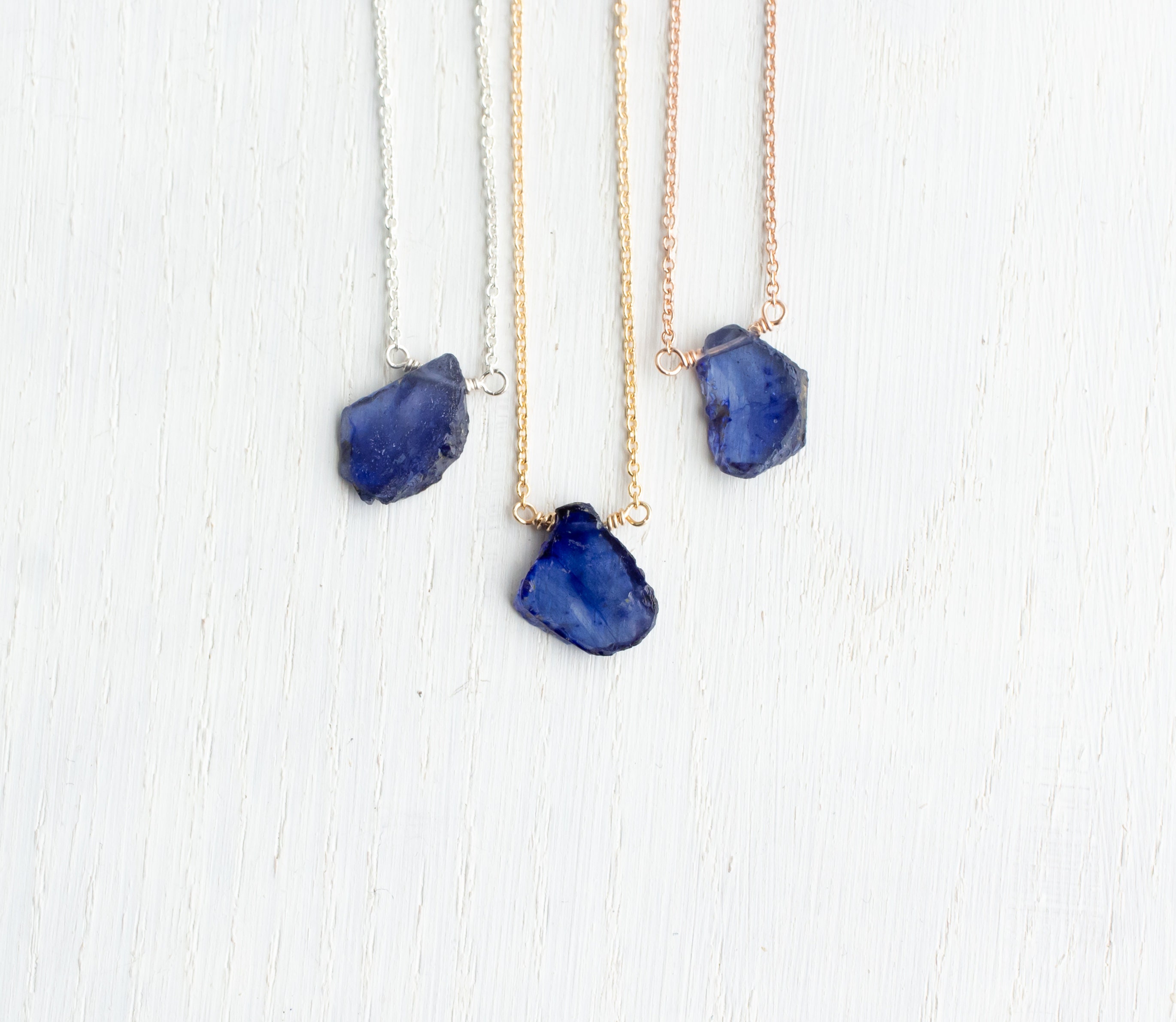 Raw Sapphire Necklace Silver Gold September Birthstone, Natural Blue ...