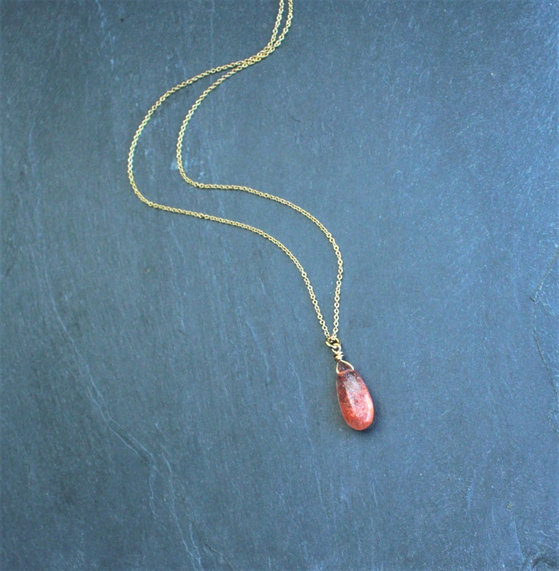 Sunstone Necklace Rose Gold Sunstone Pendant Silver Sunstone | Etsy