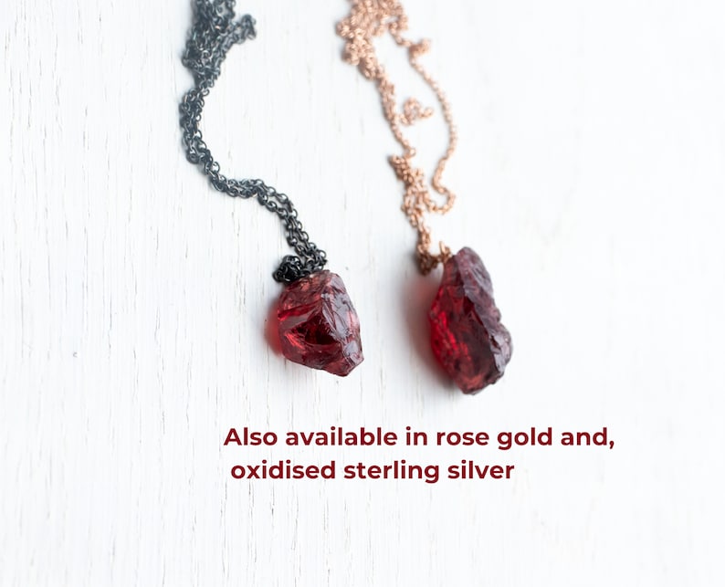 Raw Garnet Pendant Gold, Genuine Garnet Necklace Silver, Raw Garnet ...