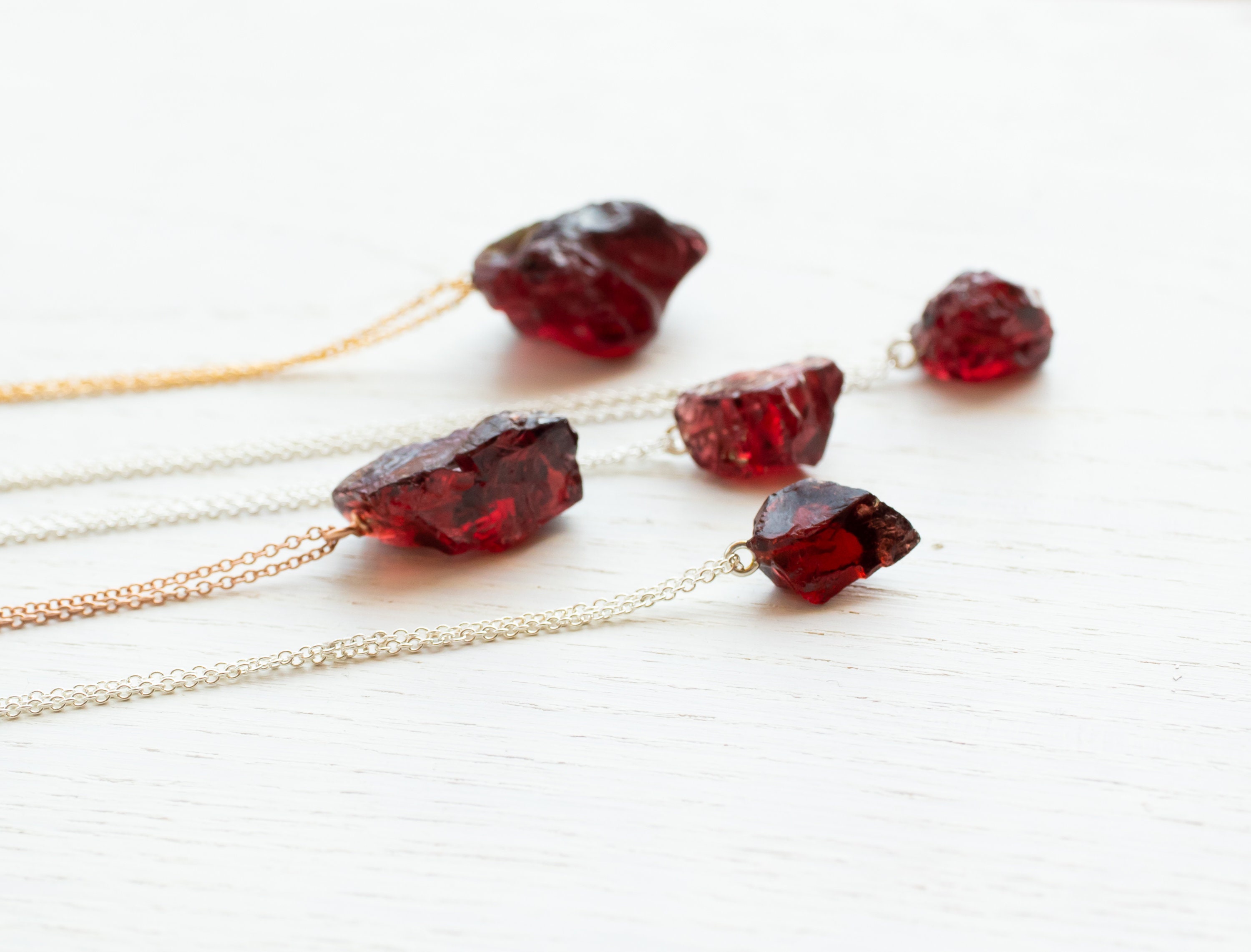 Raw Garnet Pendant Gold, Genuine Garnet Necklace Silver, Raw Garnet ...