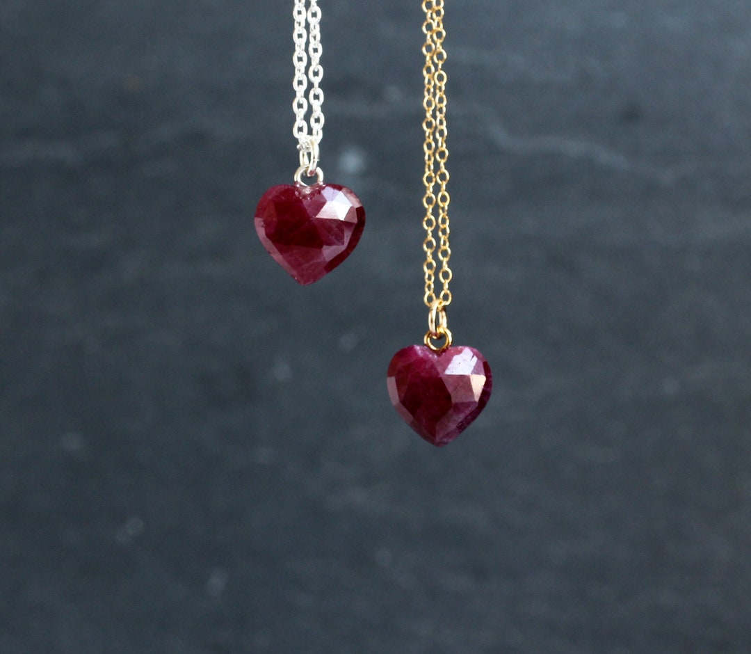 Genuine Ruby Heart Necklace, Natural Ruby Pendant Silver, Rose Gold ...