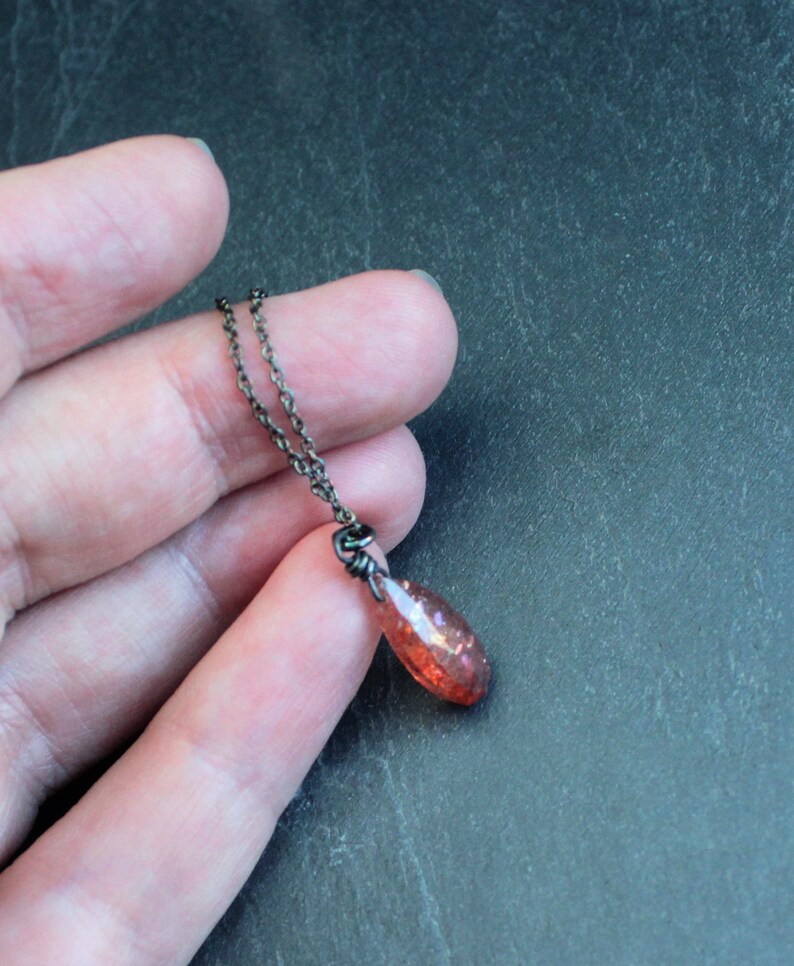 Sunstone Necklace Rose Gold Sunstone Pendant Silver Sunstone | Etsy