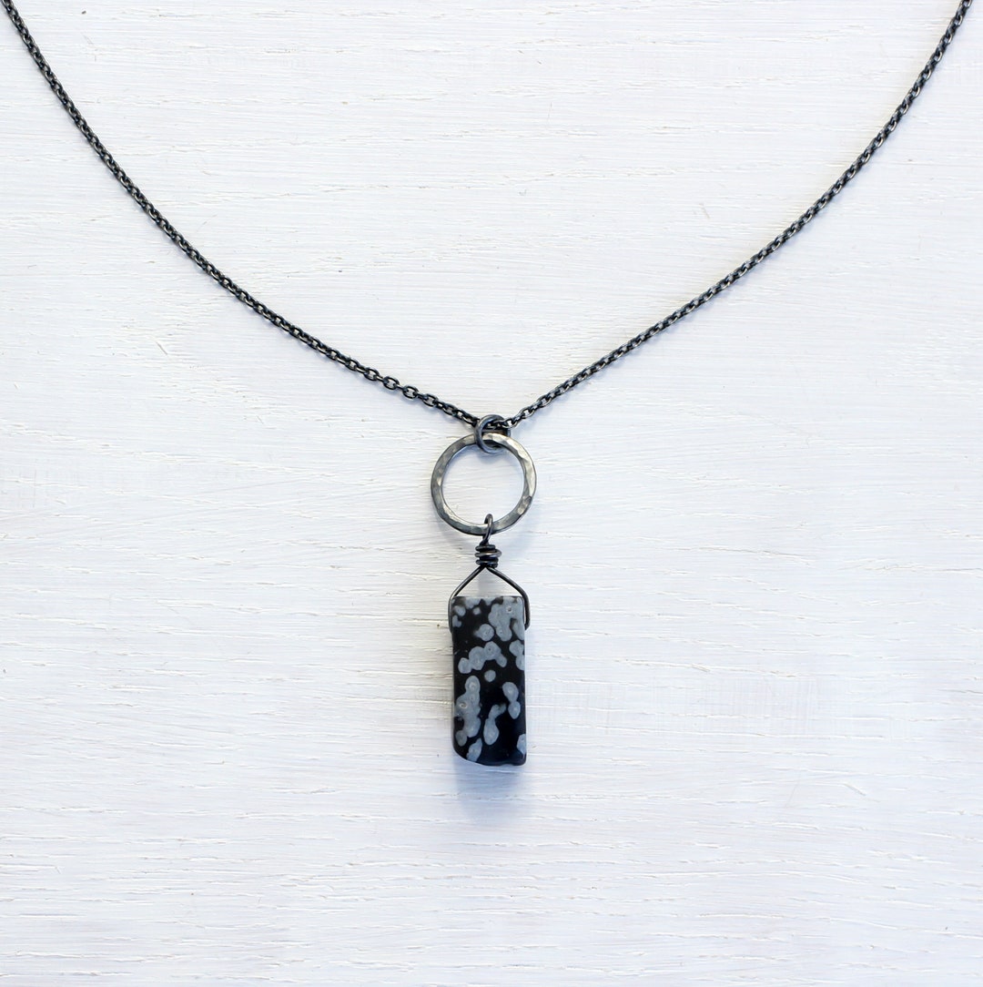Snowflake Obsidian Necklace Gold, Real Obsidian Pendant Silver ...