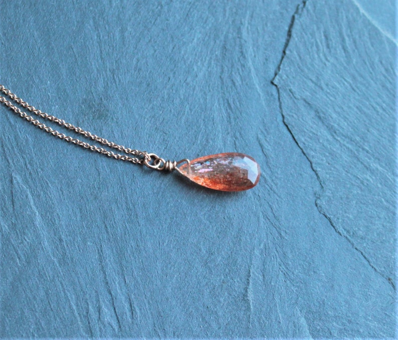 Sunstone Necklace Rose Gold Sunstone Pendant Silver Sunstone - Etsy