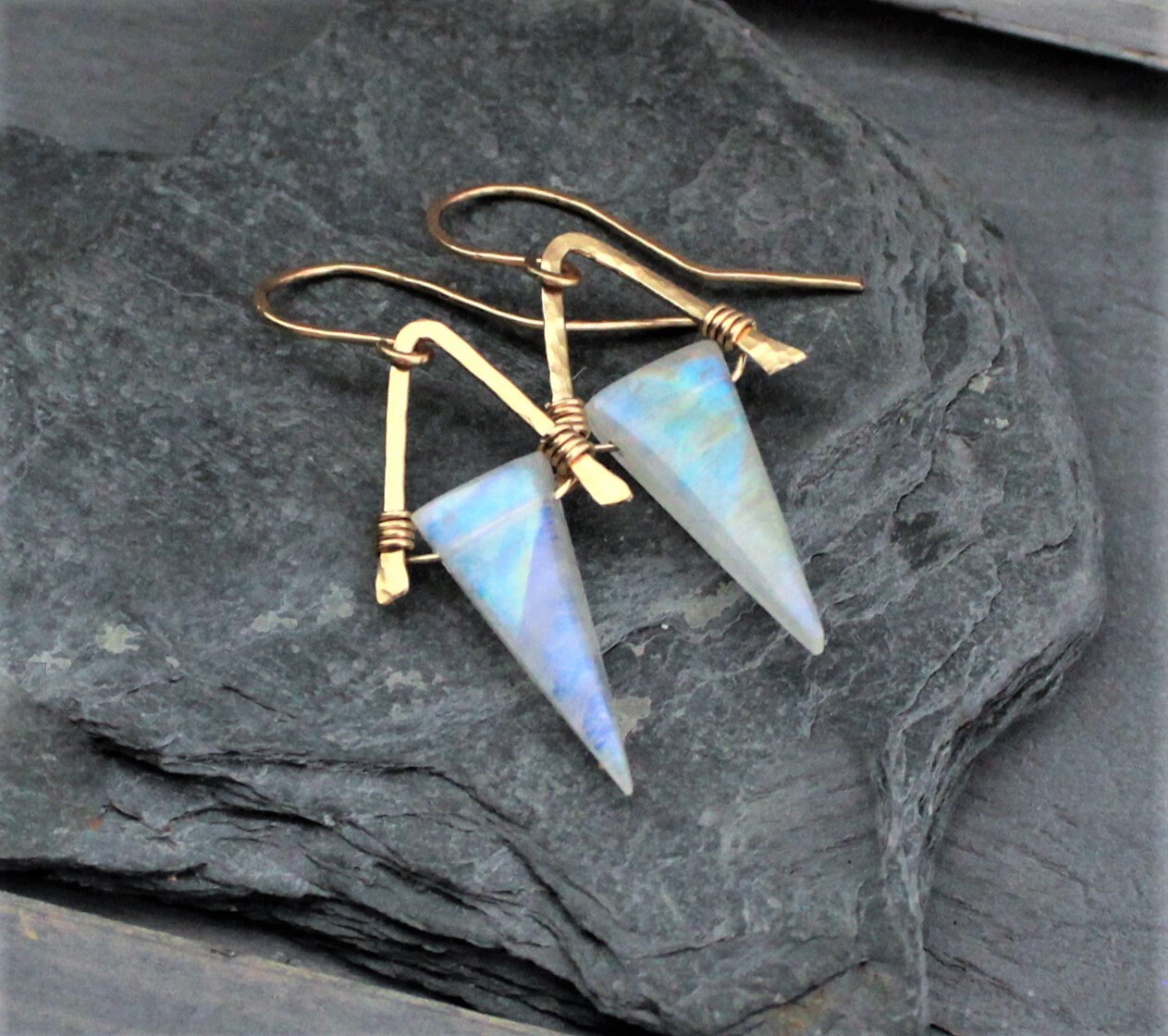 Triangle Moonstone Earrings, Rainbow Moonstone Earrings Gold, Sterling ...