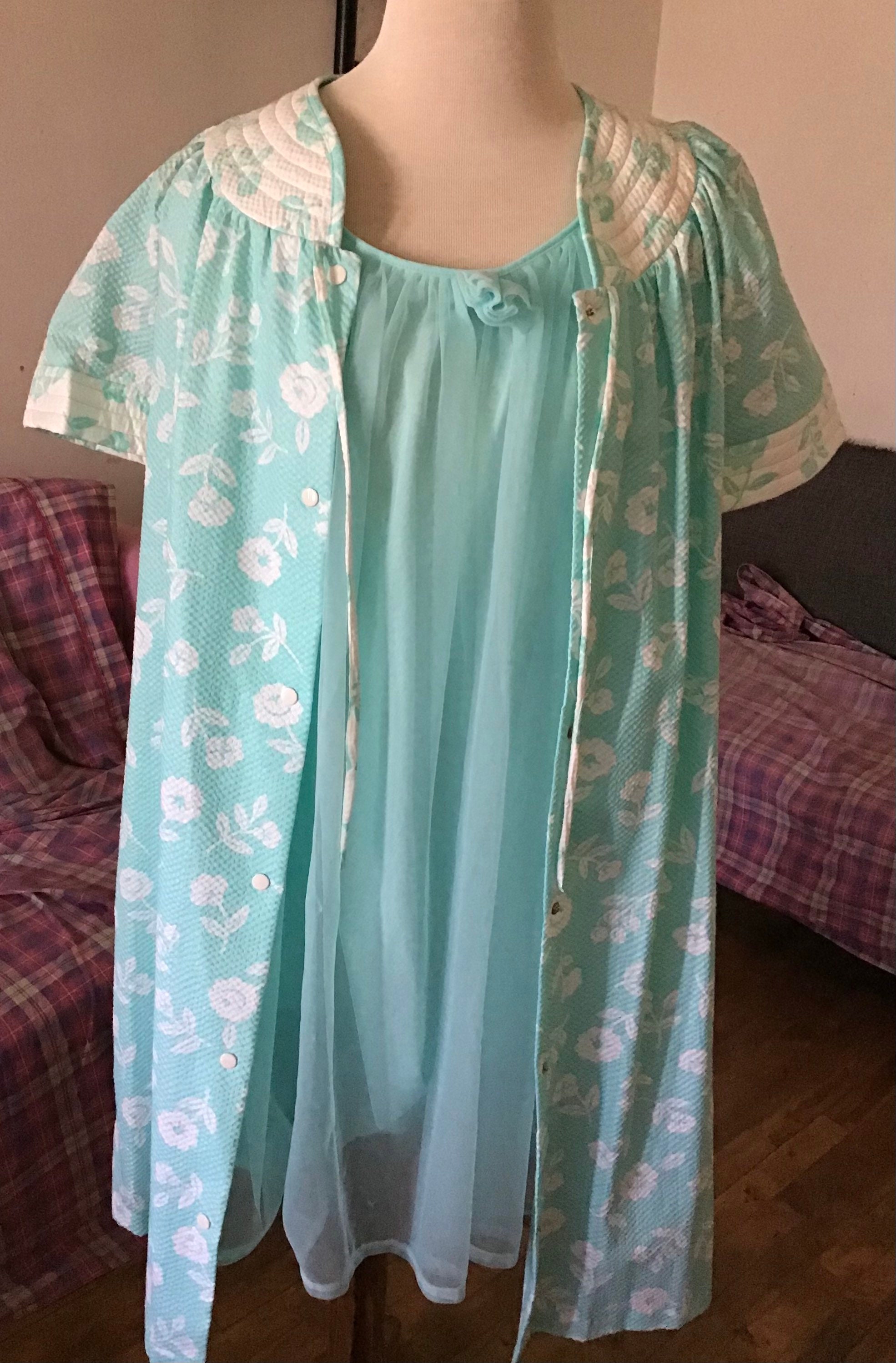 1980's Vintage Housecoat Robe Nightwear Turquoise Size - Etsy