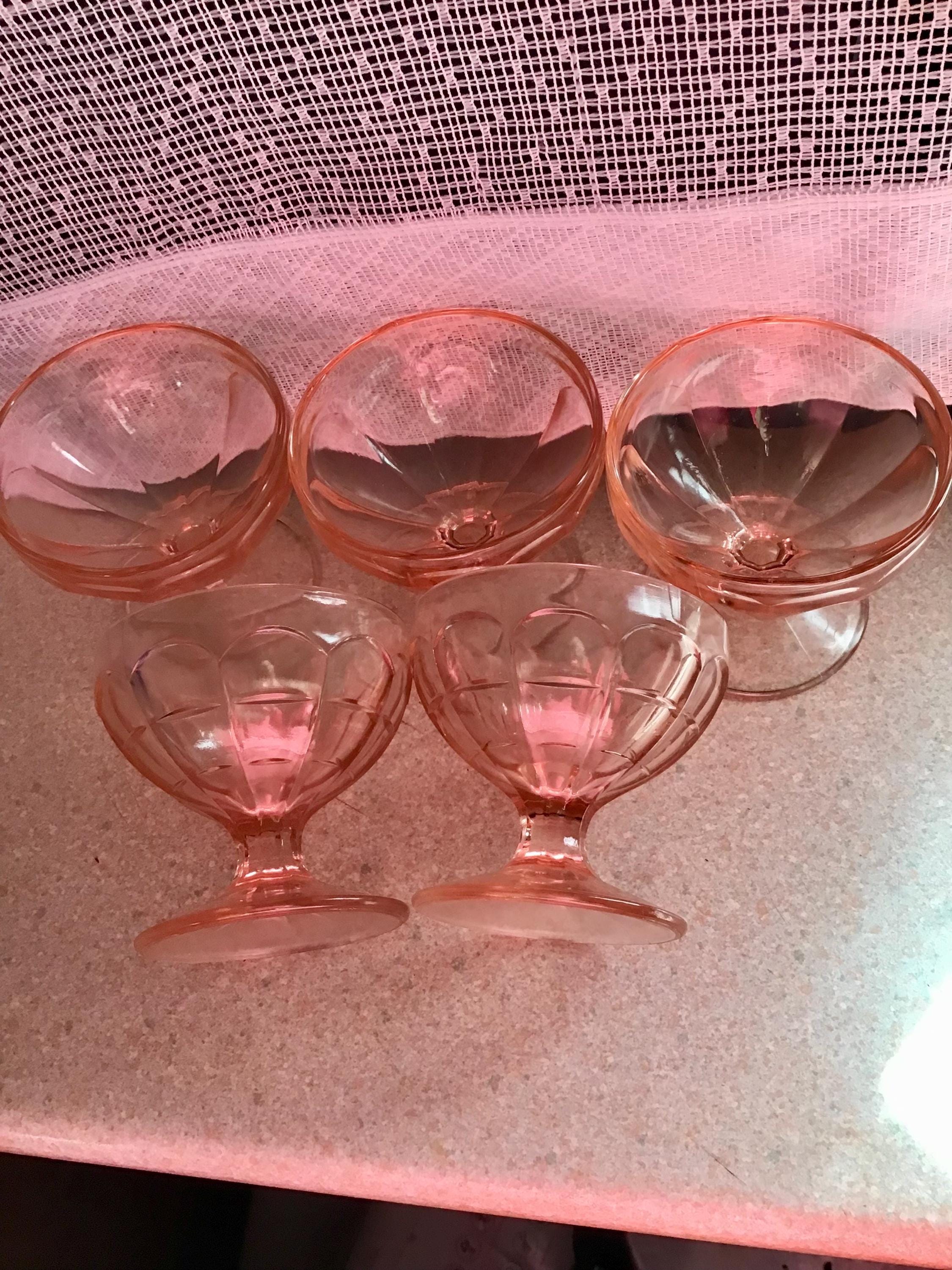 Pink Translucent Depression Glass Compotes Ice Cream, Sherbet ...