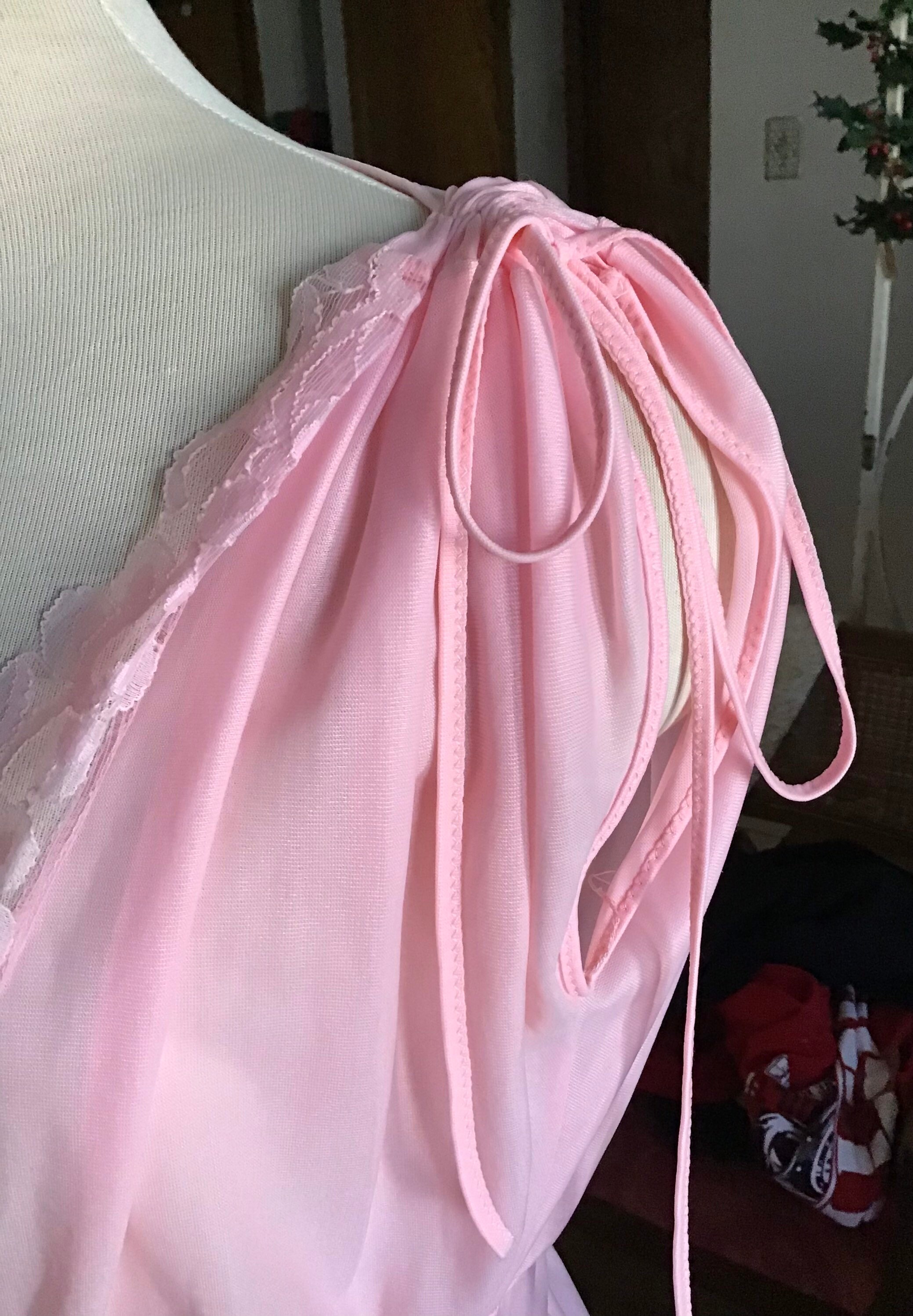 Vintage, Sexy Soft Pink Nightie Ankle Length Nylon Nightgown, Deep V ...