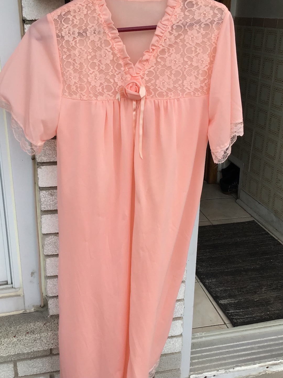 Vintage Nightie/robe All-in-one Peach/pink Nylon Nightgown, Short ...