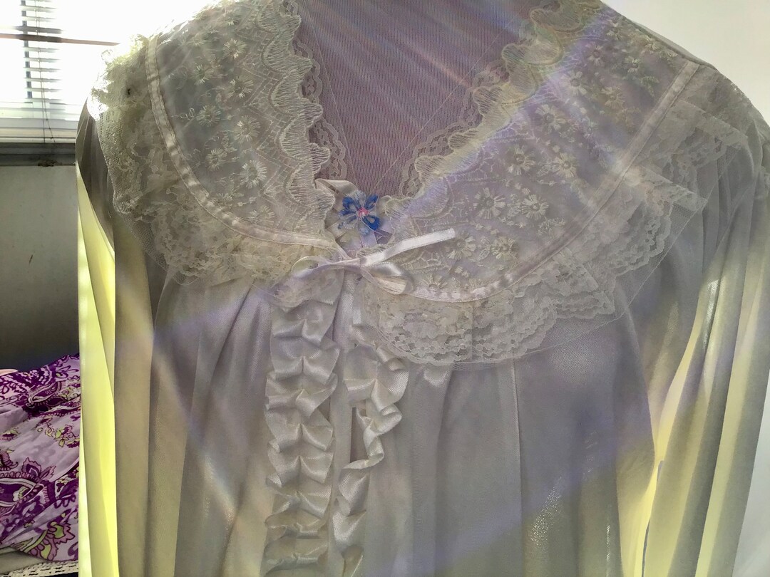 Pastel-yellow Soft Silky-feel Nylon Peignoir Set, Robe and Nightgown ...