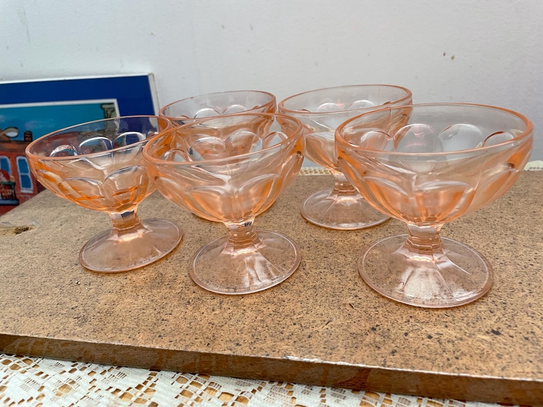 Pink Translucent Depression Glass Compotes Ice Cream, Sherbet ...