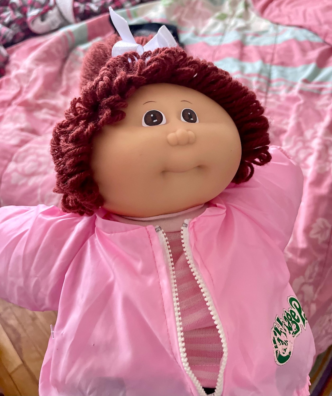 Cabbage Patch Girl Doll 1983, Red Hair, Brown Eyes, Pink Windbreaker ...