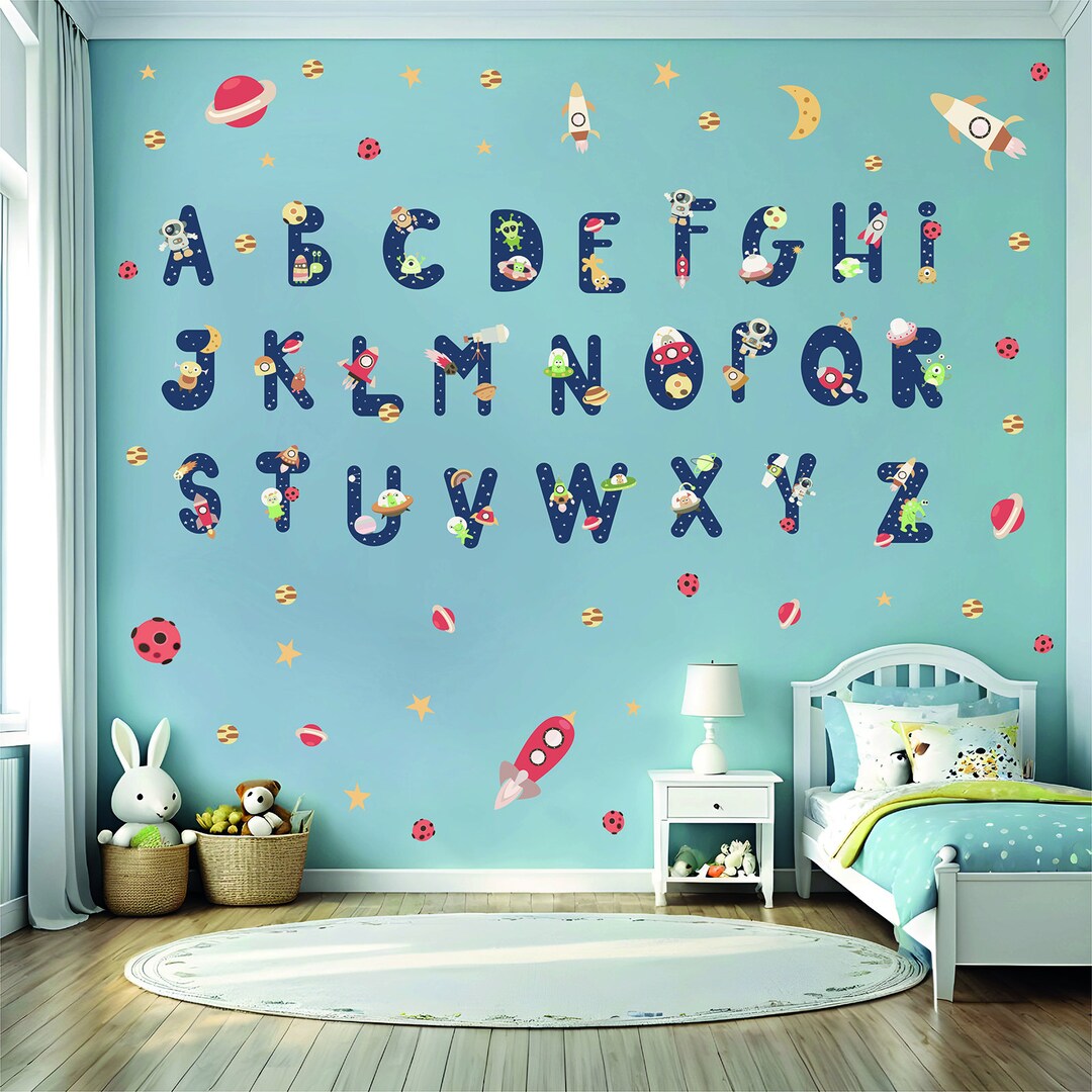 Space Planets Alphabet Wall Decals Letters Solar System Cosmos Sticker ...