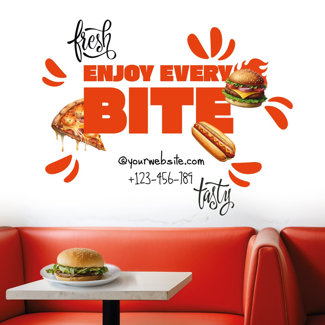 Burger Cafe Storefront Restaurant Sign Decal Custom Company Name Window ...