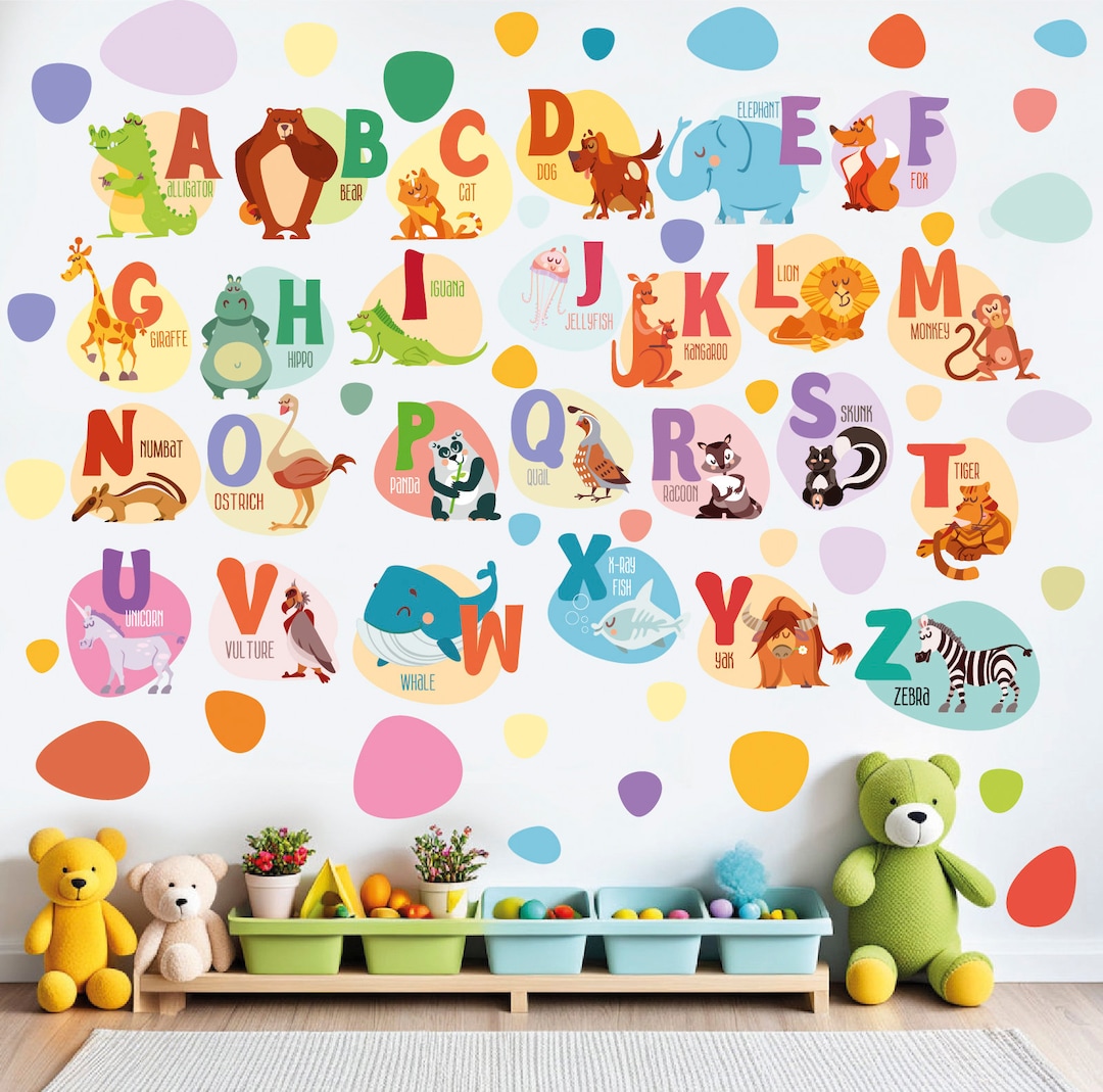 Animals Alphabet Wall Decals Letters Zoo Sticker Nursery Kids Decor ...