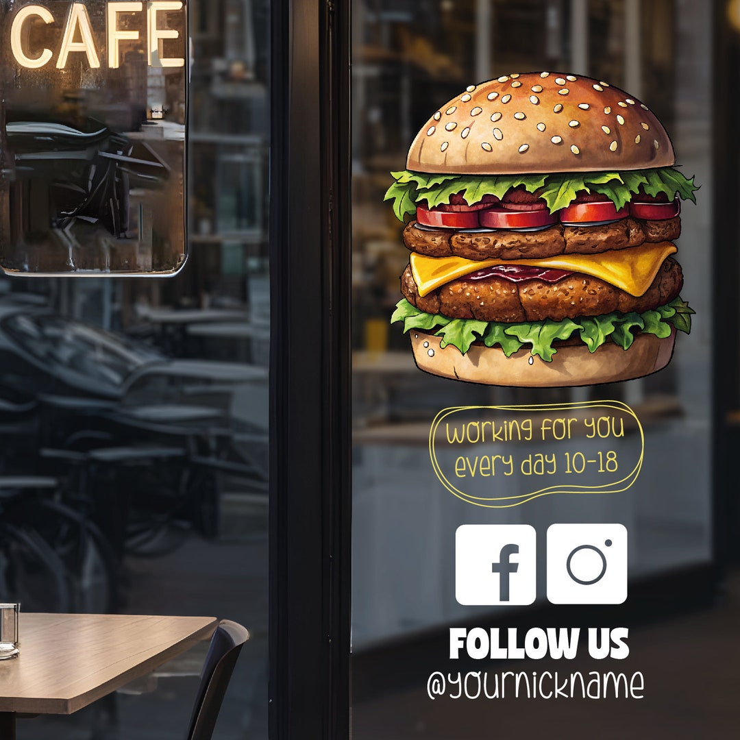 Burger Cafe Storefront Business Sign Decal Custom Company Restaurant ...