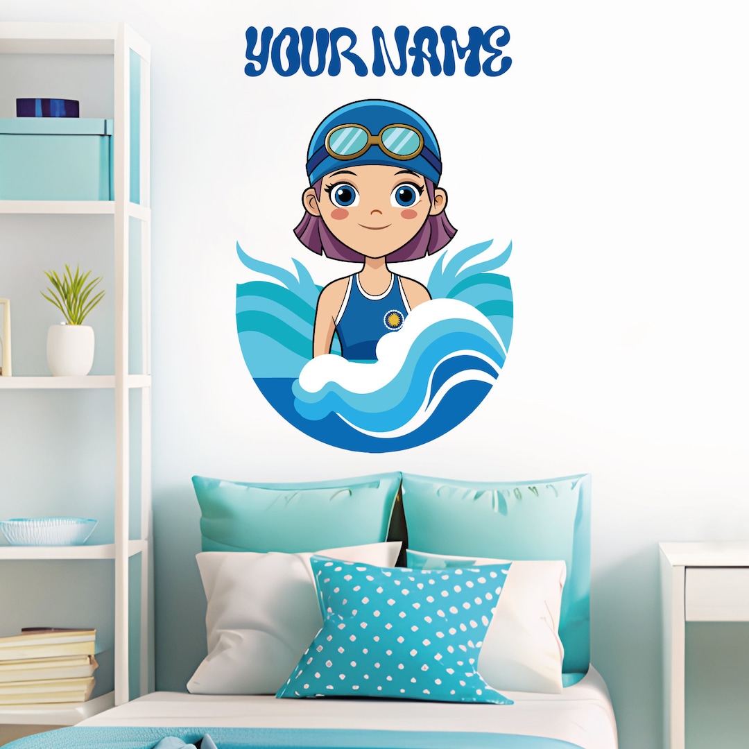 Personalized Swimming Wall Decals Pool Custom Name Sticker Water Sport ...