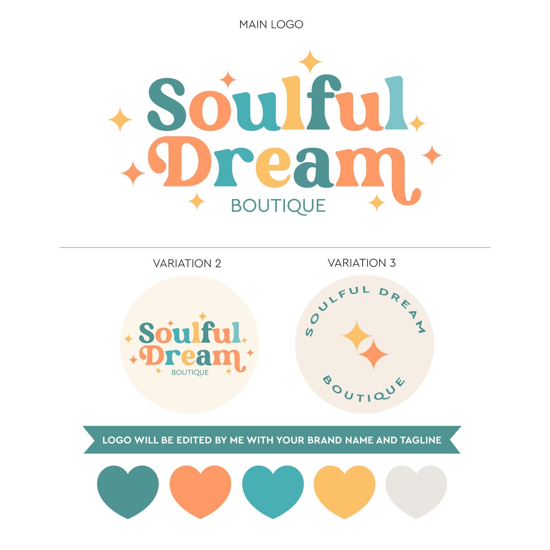Retro Logo Design - Modern Boho Colorful Logo - Fun Bright Logo - 70s ...