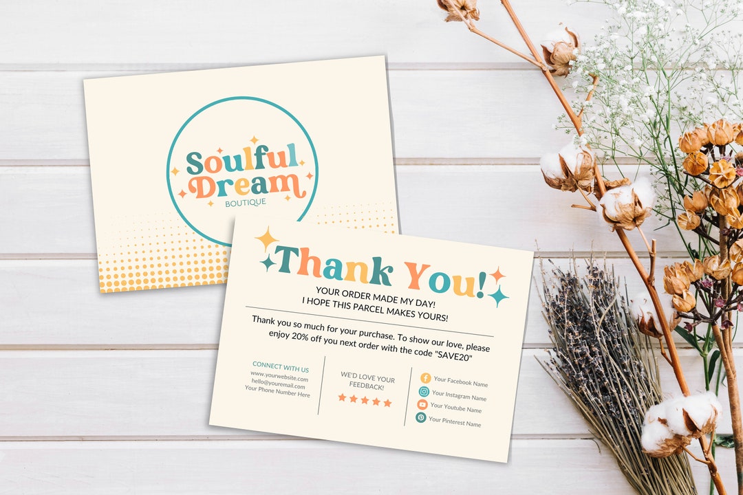 Retro Thank You Card Template - DIY Editable Canva Thank You Card ...