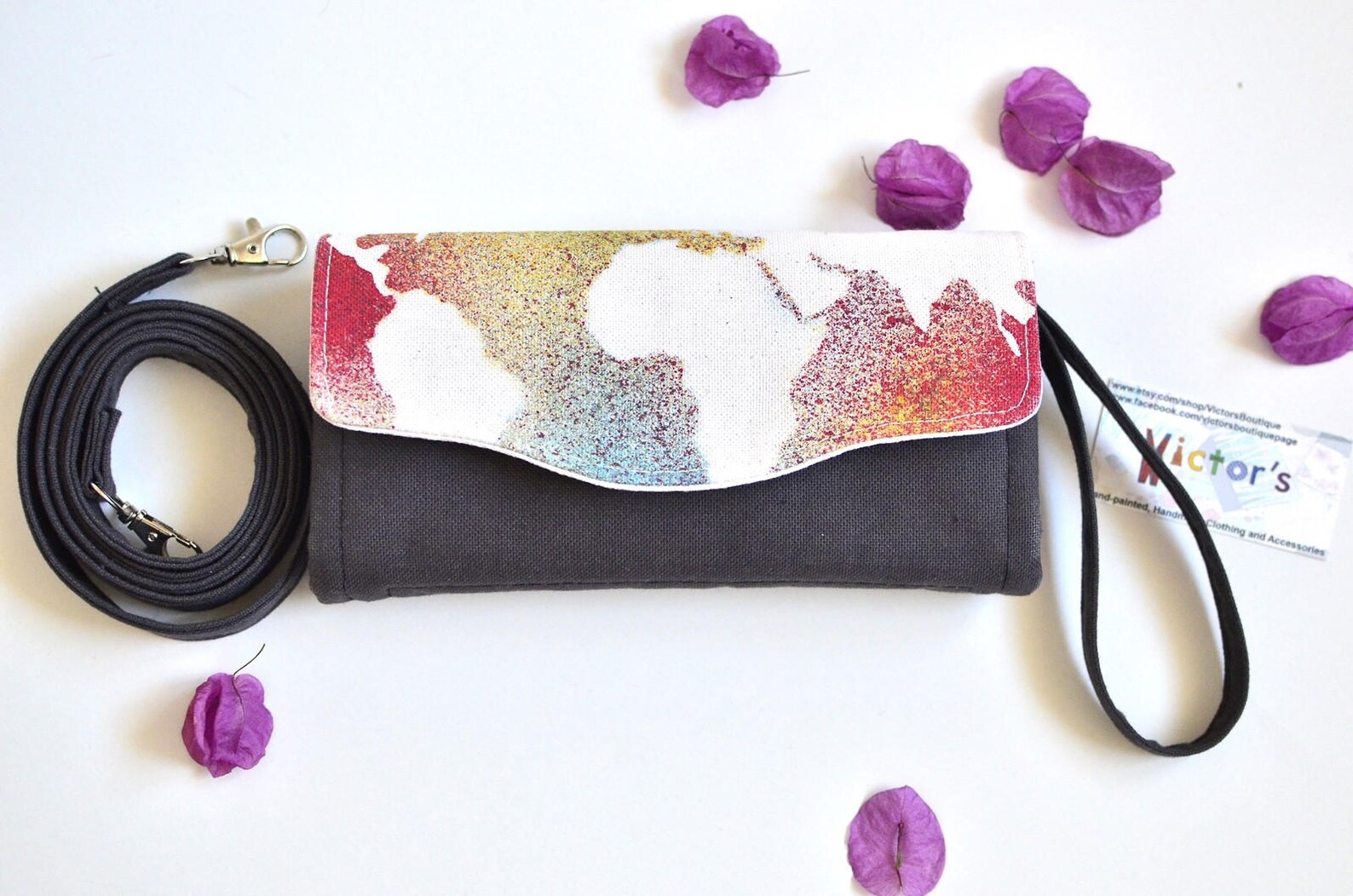 World Map Women's Wallet, Hand Painted Map Wallet, Gift for Travelers ...