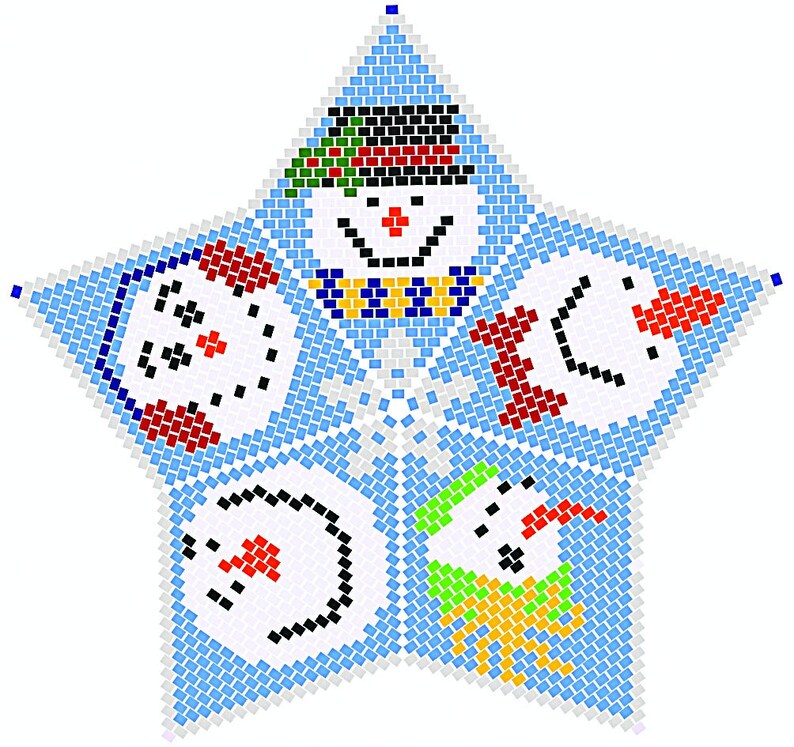 Snowman Friends - 3D Peyote Star Pattern, Peyote Star Pdf, Front and ...