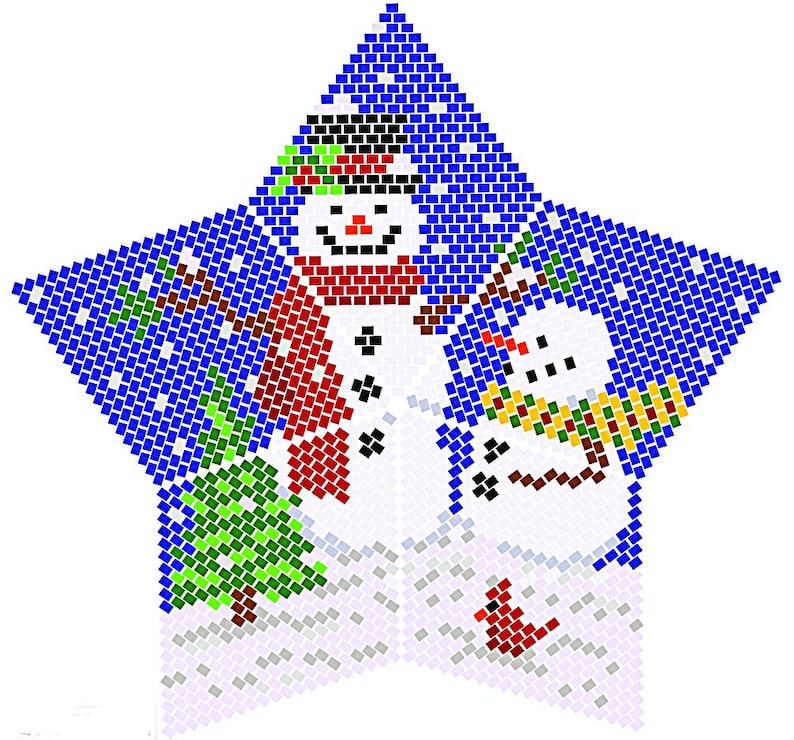 Snowman Friends - 3D Peyote Star Pattern, Peyote Star Pdf, Front and ...