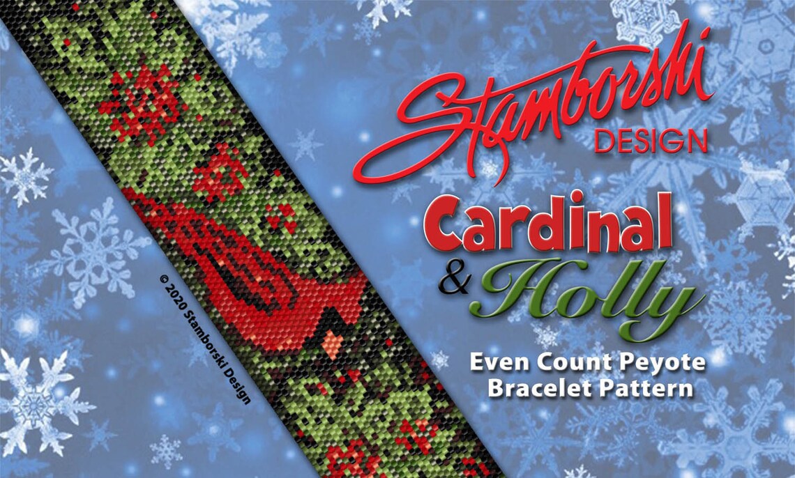 Cardinal & Holly Peyote Bracelet Pattern Even Count Peyote - Etsy