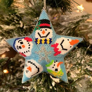 Snowman Friends - 3D Peyote Star Pattern, Peyote Star Pdf, Front and ...
