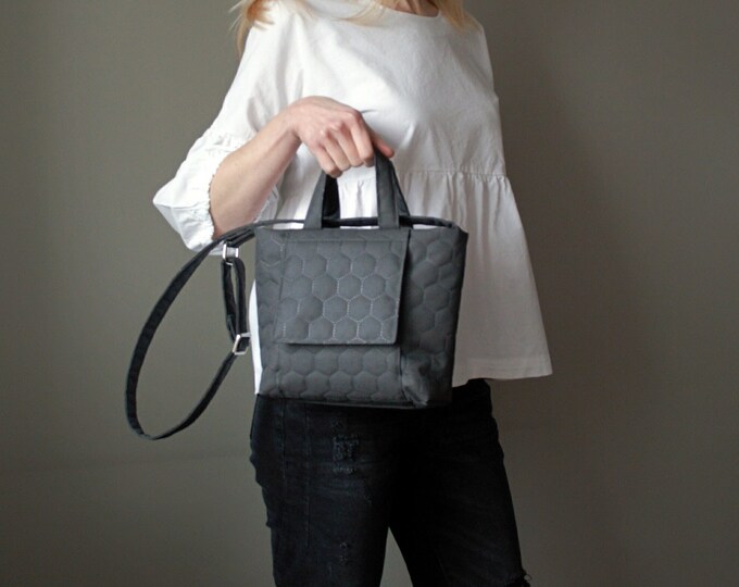 Mini Tote Crossbody Bag Gray Handmade Mini Shoulder Bag With Handles ...