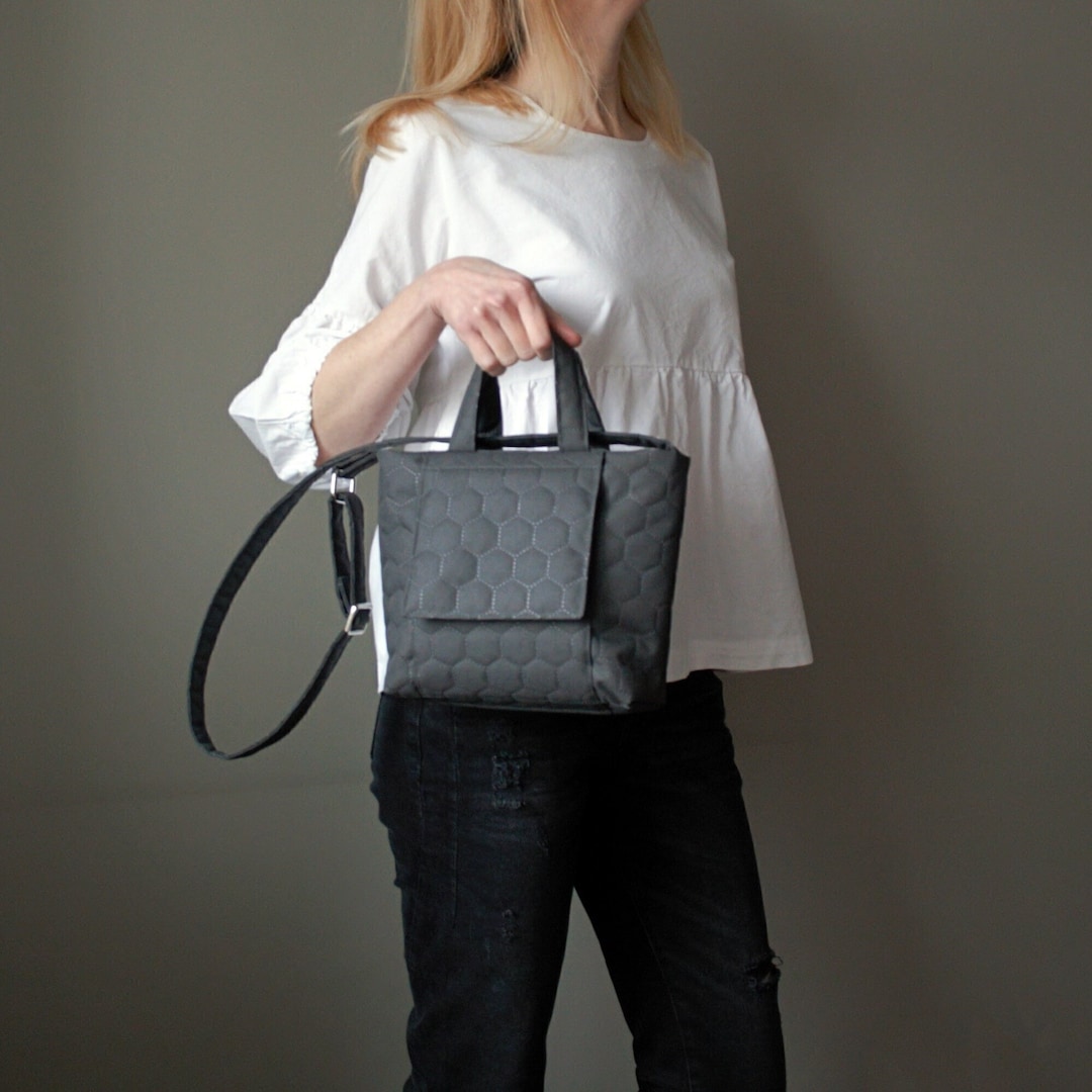 Mini Tote Crossbody Bag Gray Handmade Mini Shoulder Bag With Handles ...