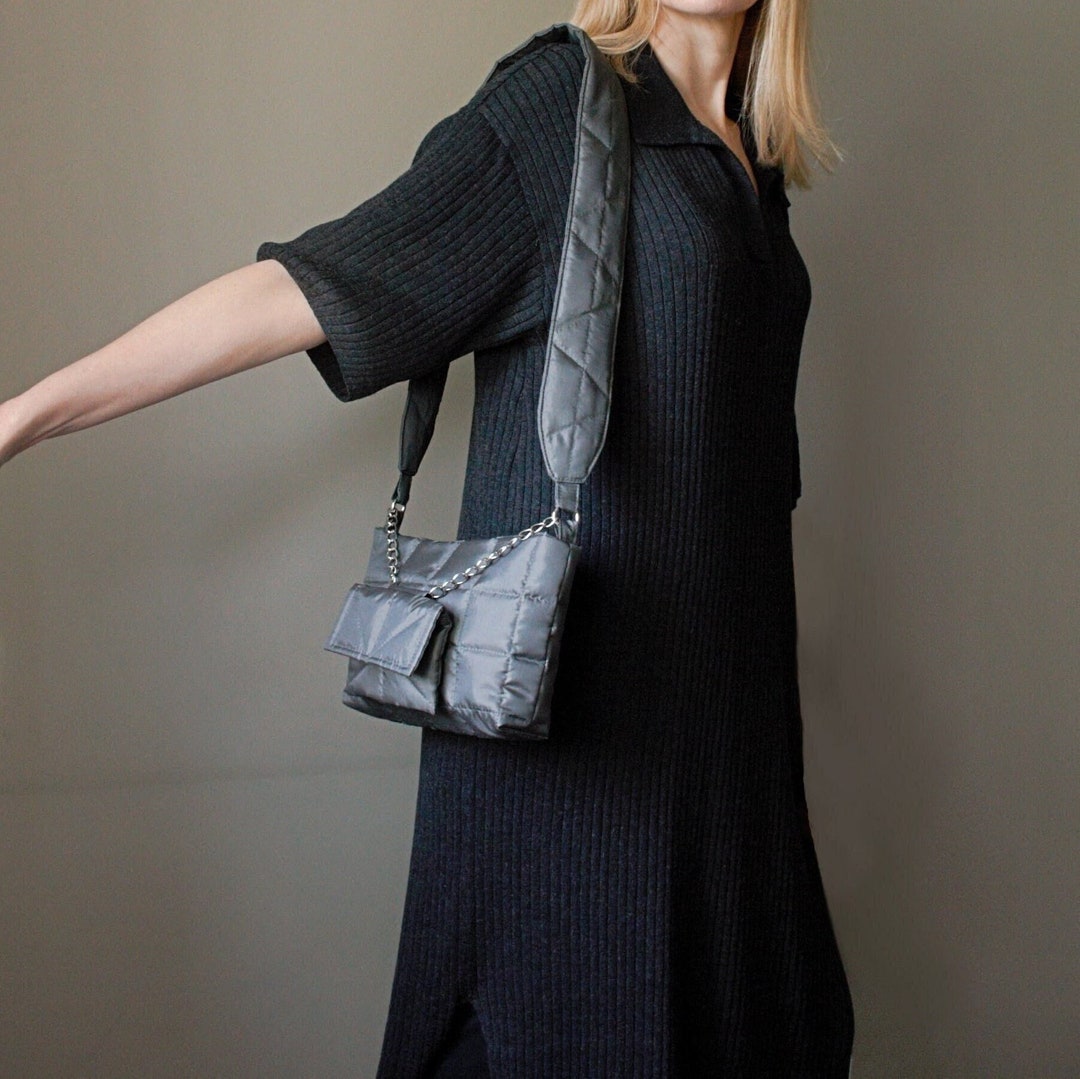 Green Crossbody Bag Quilted Nylon Mini Shoulder Bag Nylon Khaki Green ...
