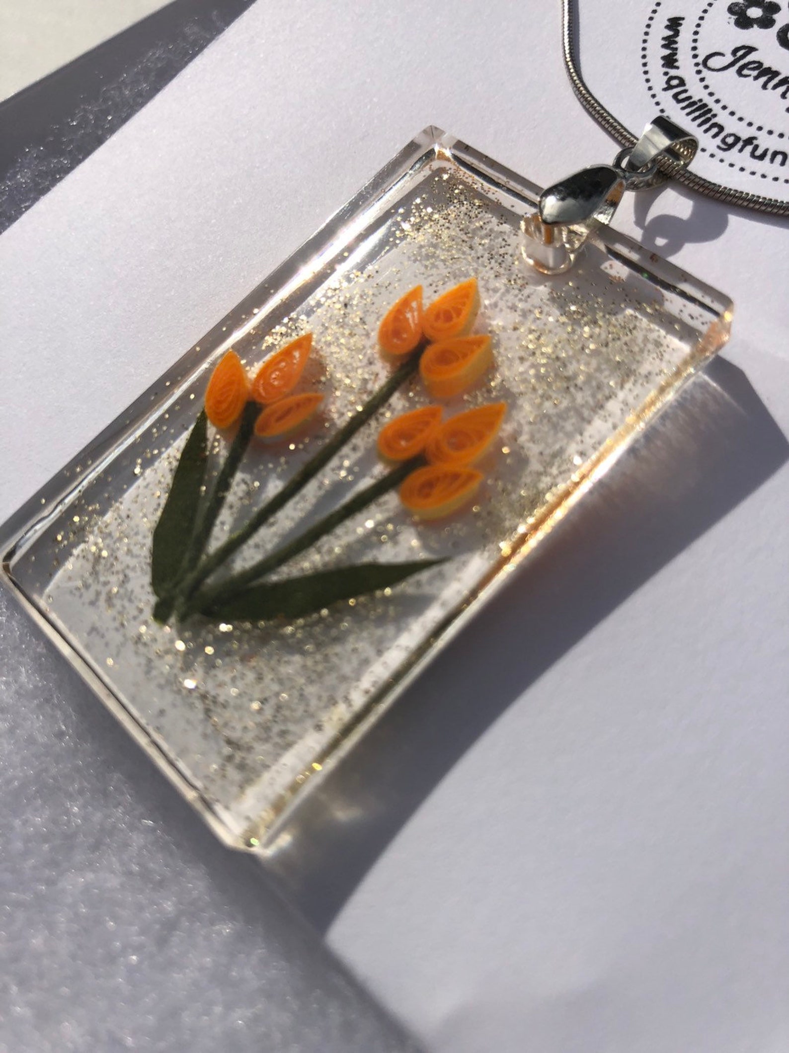 Resin Pendant with Paper Quilled Flowers | Etsy