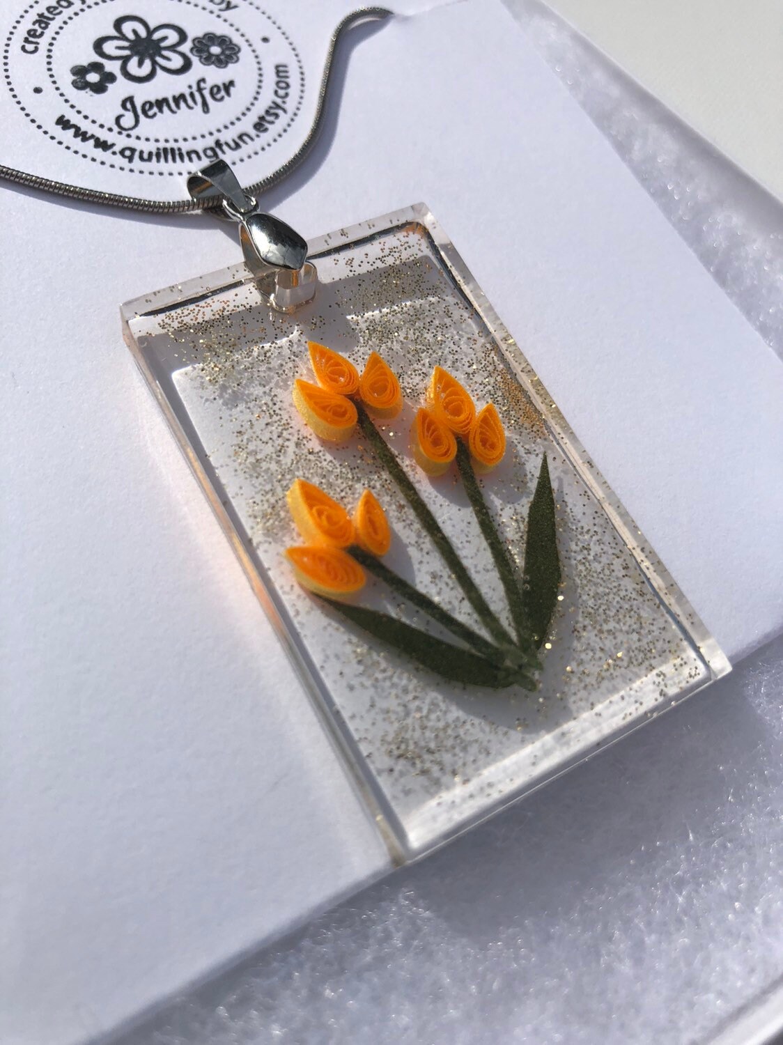 Resin Pendant with Paper Quilled Flowers | Etsy