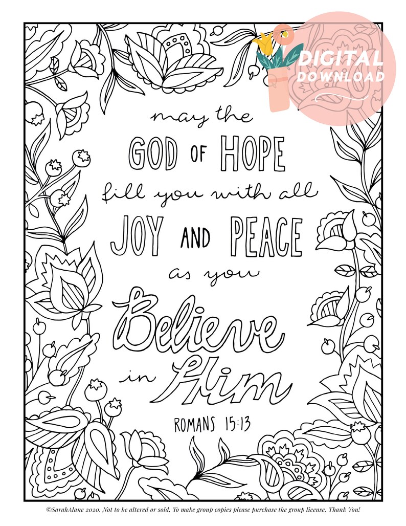 HOPE Coloring Bundle, Printable Coloring Pages, Christian Coloring ...