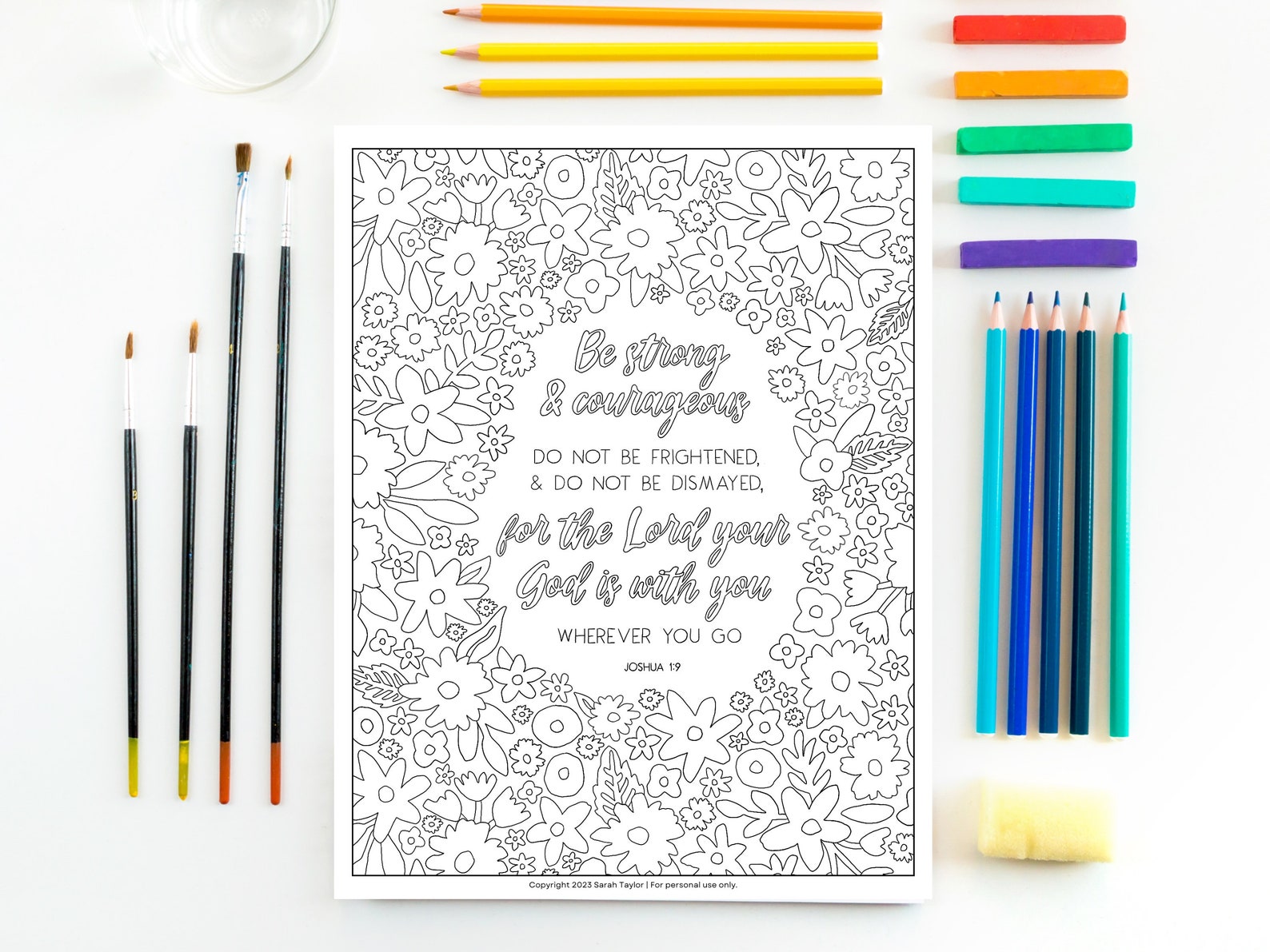 Be Strong and Courageous Printable Coloring Page | Joshua 1:9 - Etsy