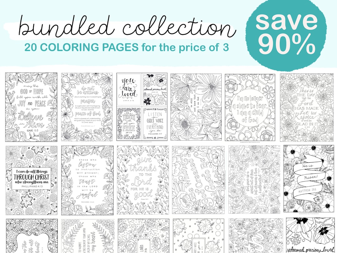 Bundled Coloring Collection | 20 Printable Bible Verse Coloring Pages ...