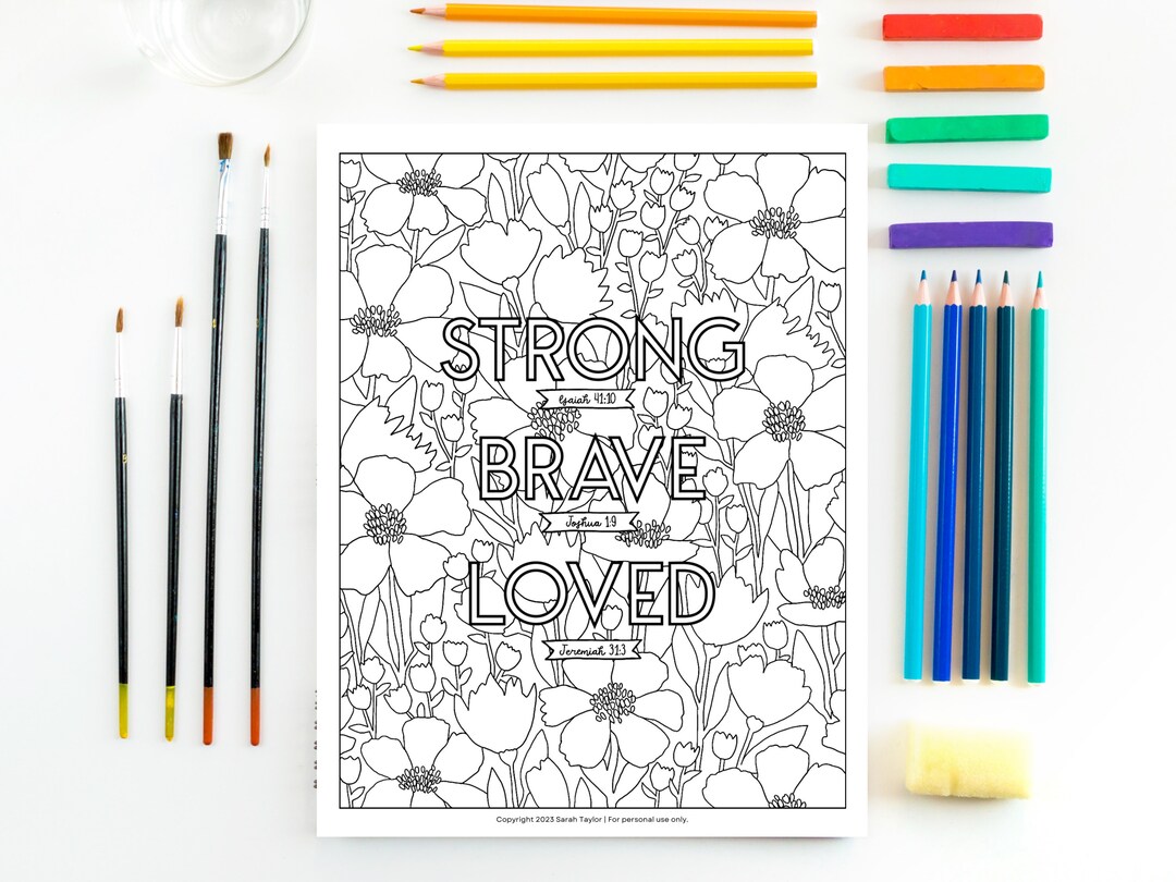 Strong Brave Loved Printable Coloring Page, Christian Coloring Sheet ...