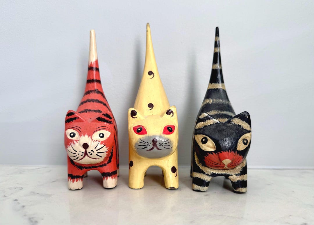 Folk Art Cats Set of 3 Vintage Tall Tail Cat Figurines - Etsy