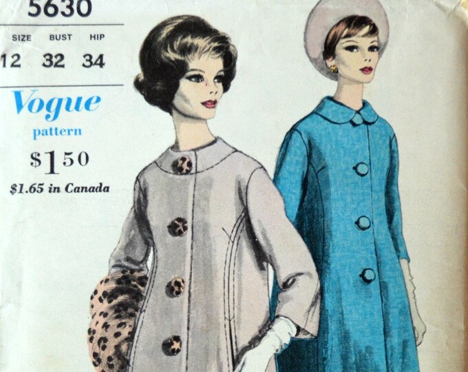 Uncut 1960s Vogue Vintage Sewing Pattern 5630, Size 12 Coat and Scarf ...
