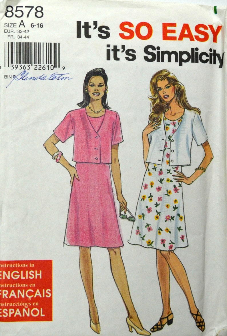 Uncut 1990s Simplicity Vintage Sewing Pattern 8578 Size 6-16 - Etsy