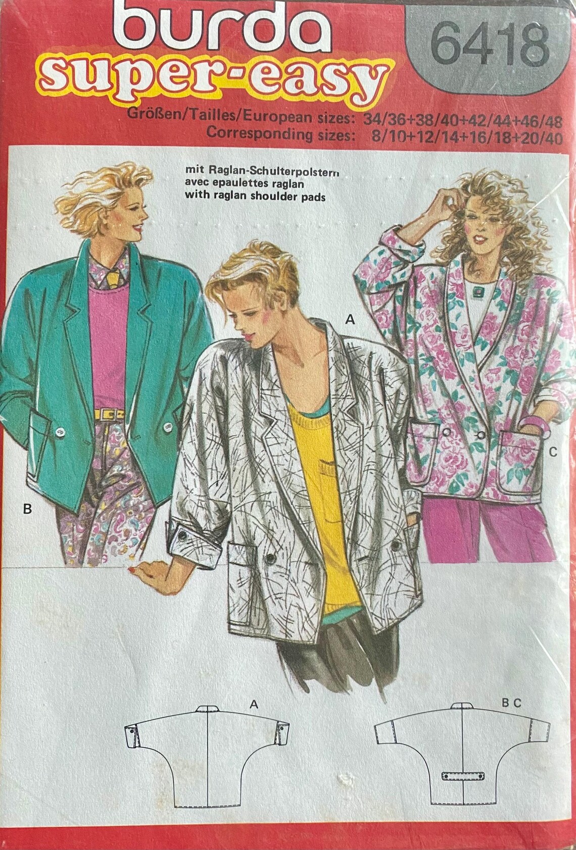 Uncut 1980s Burda Vintage Sewing Pattern 6418, Size 8-40 Misses' Jacket ...