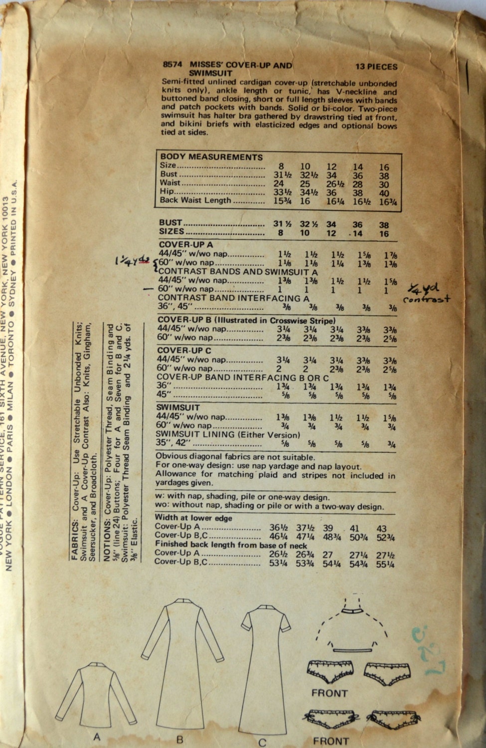 1970s Vogue Vintage Sewing Pattern 8574, Size 10 Misses' Cover-up and ...