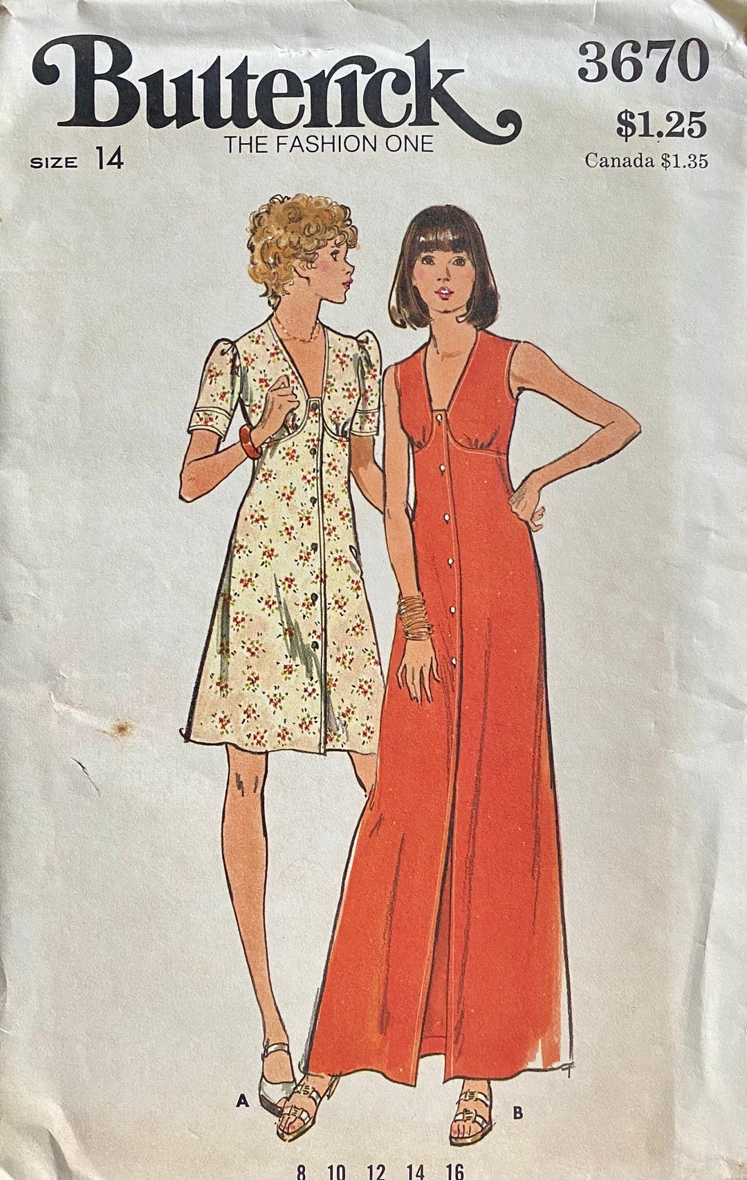 Uncut 1970s Butterick Vintage Sewing Pattern 3670, Size 14 Misses ...