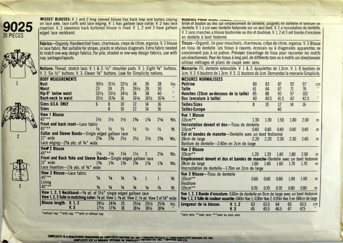 Uncut 1980s Simplicity Vintage Sewing Pattern 9025 | Etsy